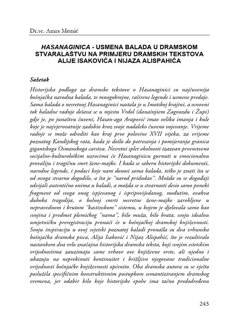 Hasanaginica - Usmena Balada U Dramskom Stvaralast | PDF
