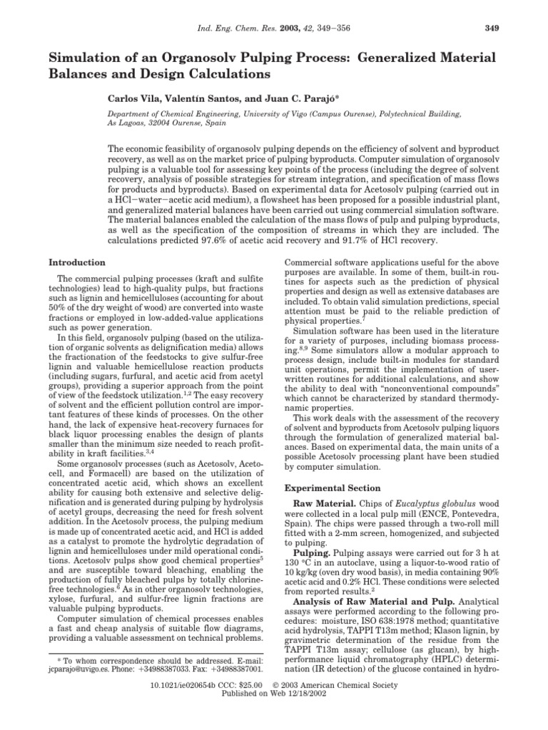 Organosolv Pulping Process Simulation | PDF | Pulp (Paper) | Distillation