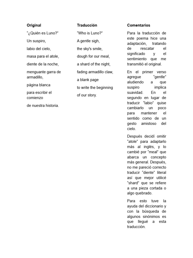Adaptación poética de "Luno" | PDF