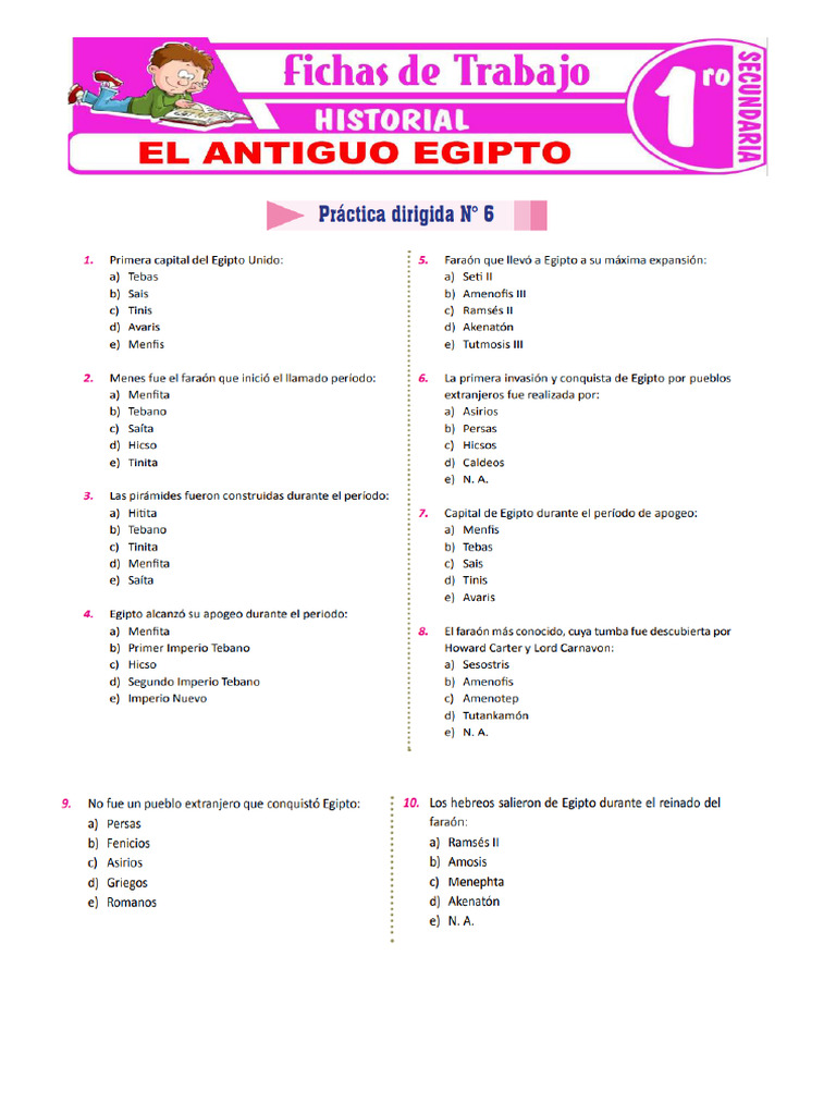 PRACTICA EL ANTIGUO EGIPTO 1 GRADO CCSS | PDF