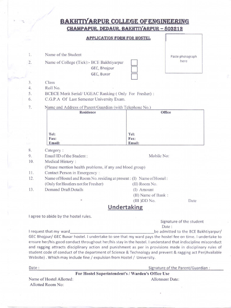 Hostel Form and Fee Old New | PDF