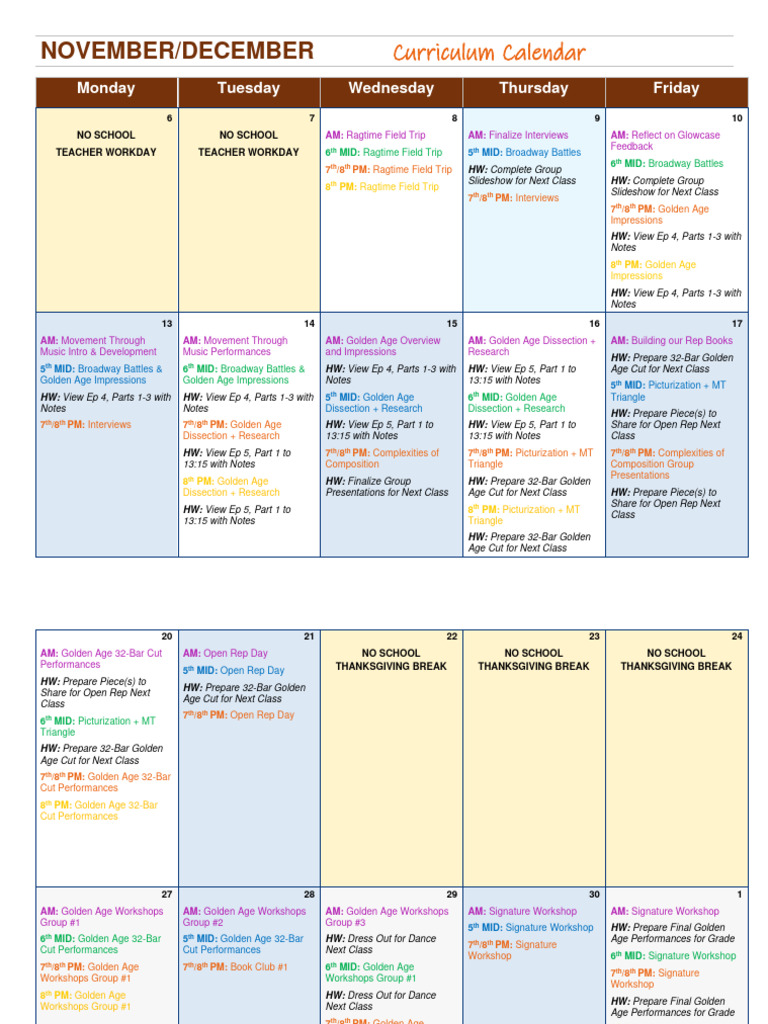 NEWEST Nov-Dec Curriculum Calendar | PDF