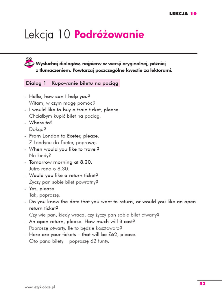 Lekcja 10 Podróżowanie | PDF