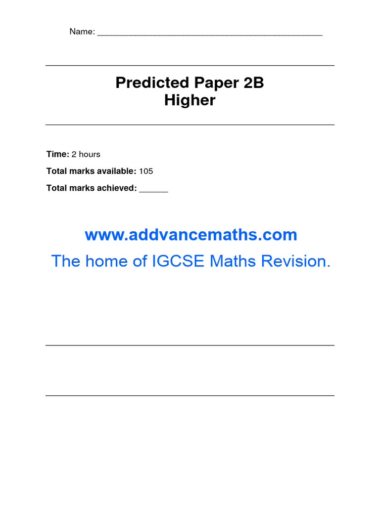 IGCSE Maths Predicted Paper 2B | PDF | Inequality (Mathematics ...