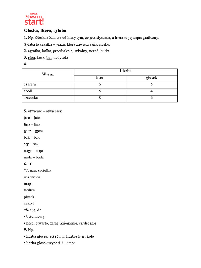 Odpowiedzi Do Zadan Z Zeszytu Cwiczen Nowe Slowa Na Start Dla Klasy 4 | PDF