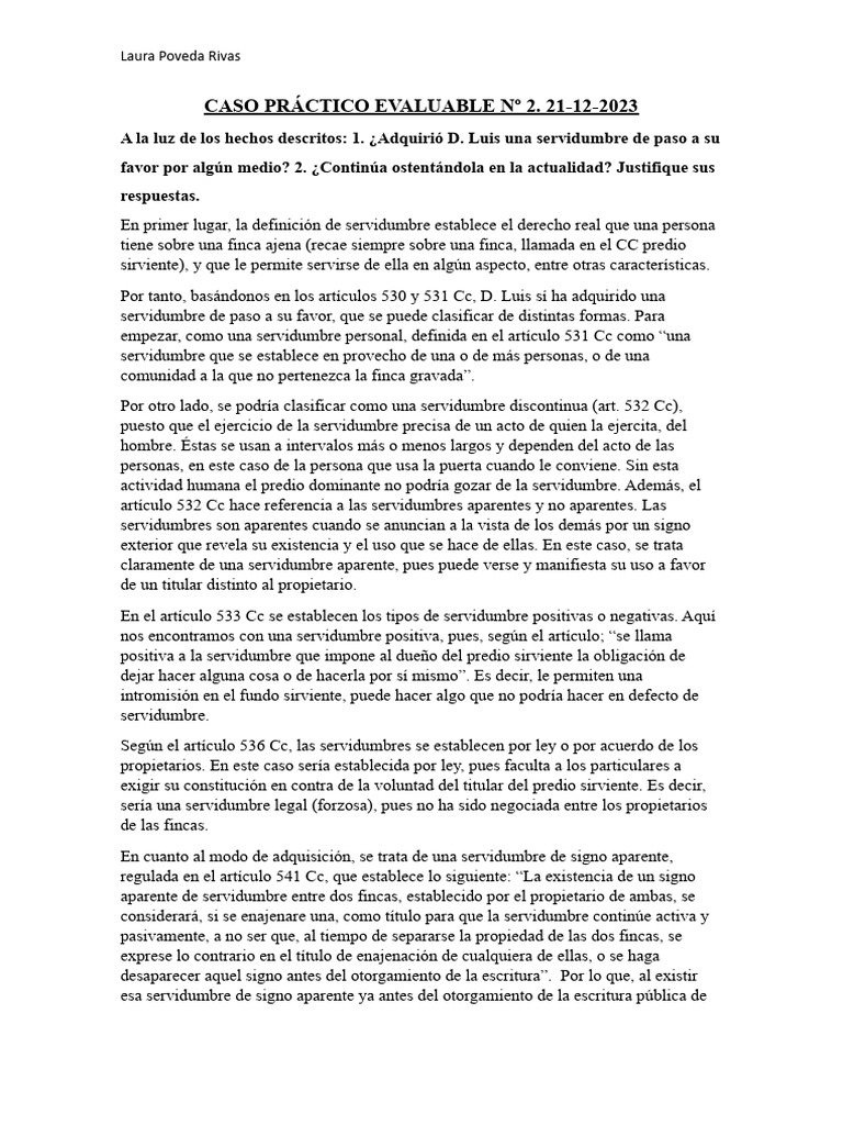 Caso Práctico Evaluable 2. Dº Civil | PDF | Servidumbre