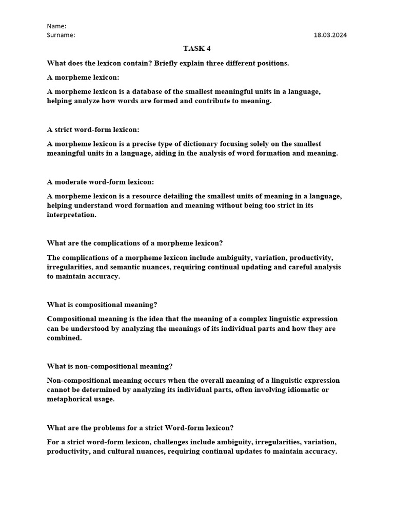 Task 4 | Download Free PDF | Lexicon | Semantics