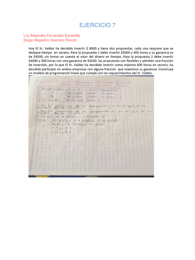 Ejercicio 7 Modelos de optimizacion | PDF