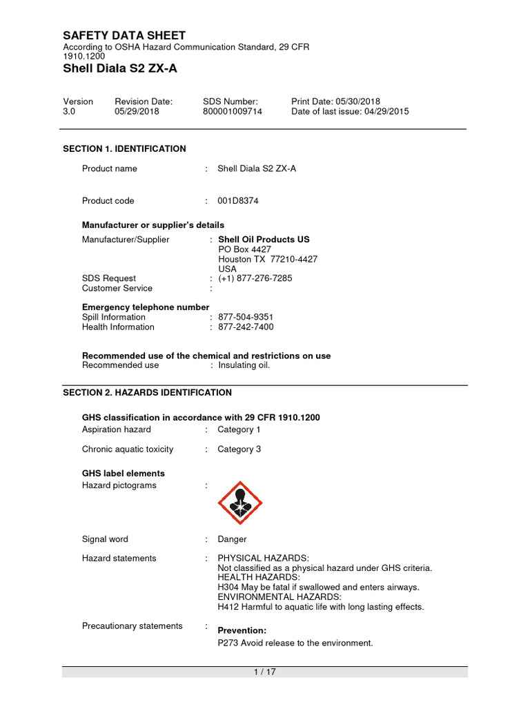MSDS_ACEITE M-MOBILECT 39 SHELL DIALA S2 | Download Free PDF ...