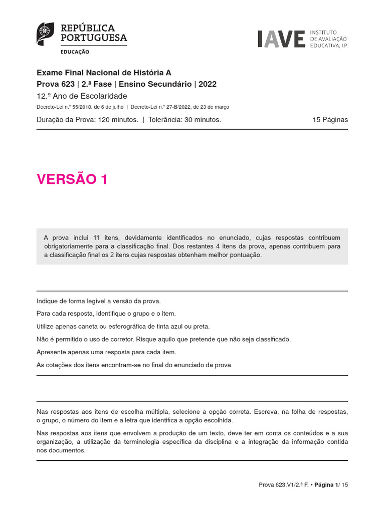 Exame 2022 Fase 2 | PDF | República | Portugal