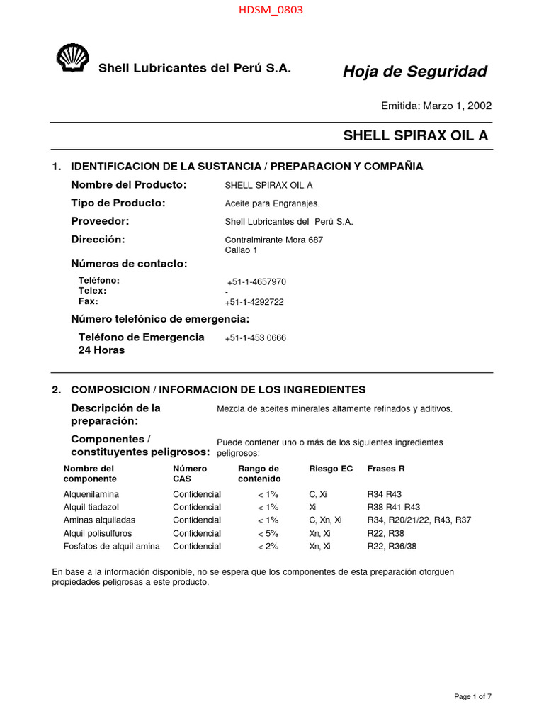 Msds - Aceite Shell Spirax s1 g90 Cil 209 | PDF | Petróleo | Líquidos
