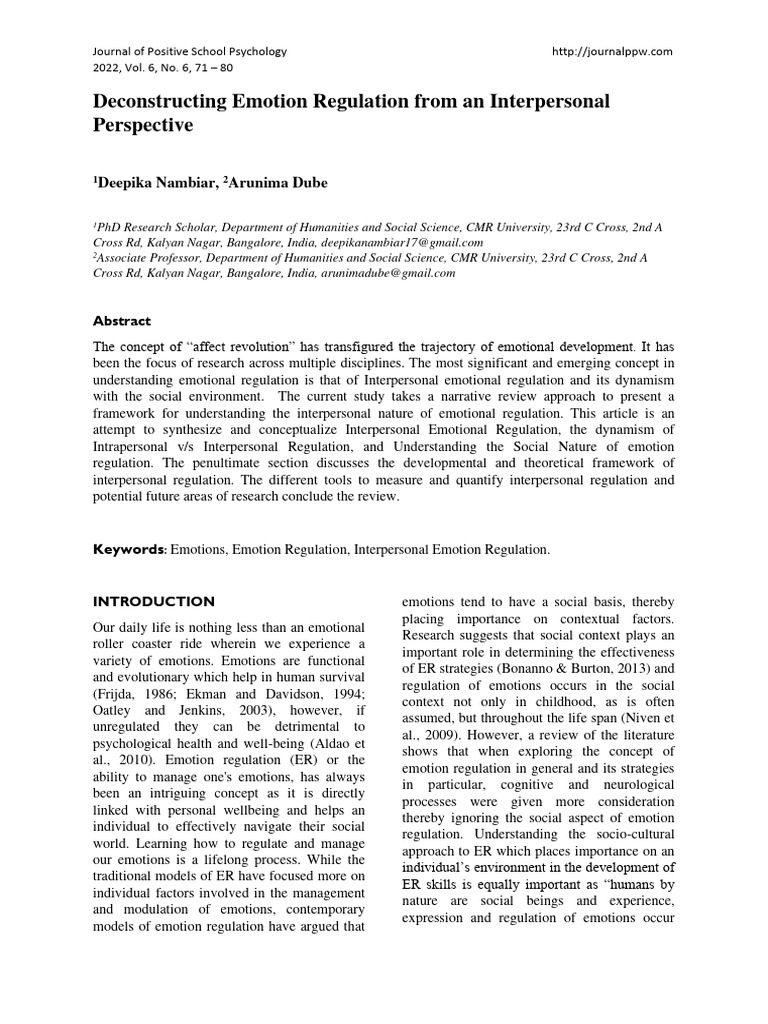 Deconstructing Emotion Regulation From An Interpersonal | PDF ...