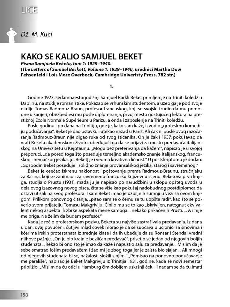 Kako Se Kalio Samjuel Beket: Dž. M. Kuci | PDF