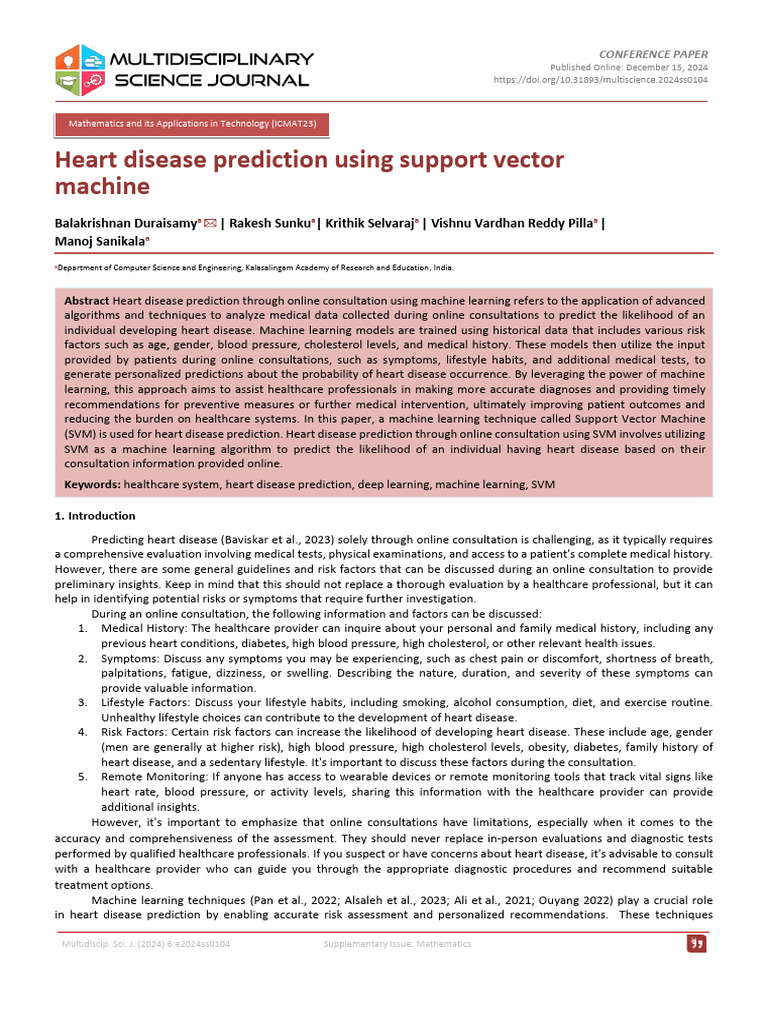 Heart Disease Prediction Using Support Vector Mach 240503 010320 | PDF | Support Vector Machine ...