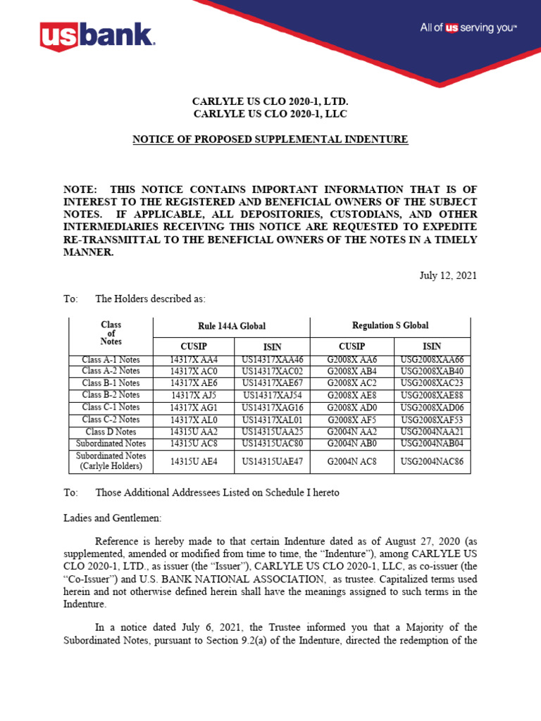 Proposed Supplemental Indenture Notice | PDF | Securities (Finance ...