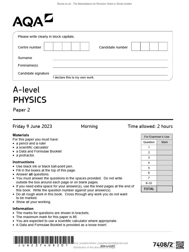 Alevel Physics Paper2 2023 | PDF | Neutron | Atomic Nucleus