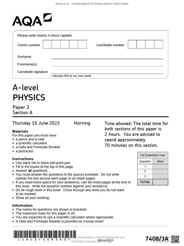 alevel-physics-paper3A-2023 | PDF | Quantity | Physical Quantities
