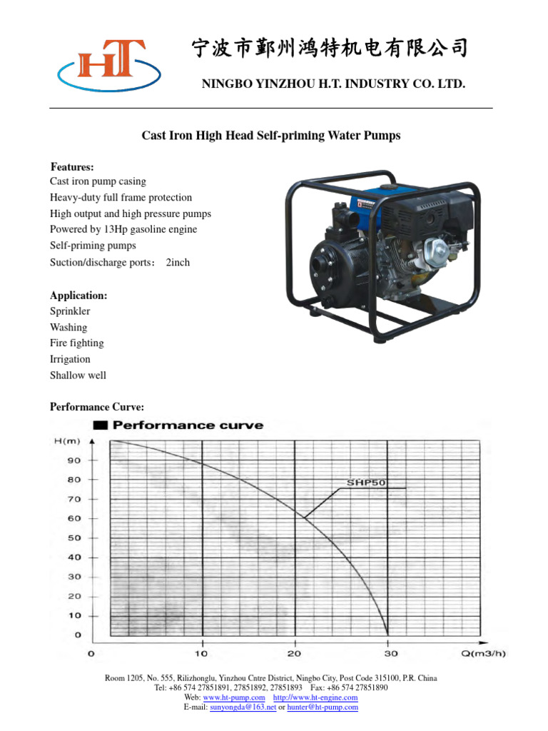Gasoline High Head Water Pump SHP50 | PDF | Pump | Machines