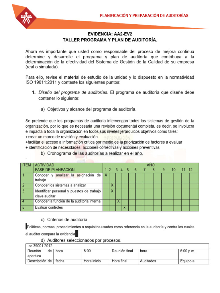 Formato - Evidencia - AA2 - Ev2 - Taller - Programa - y - Plan - de - Auditoria (2) .. | PDF ...