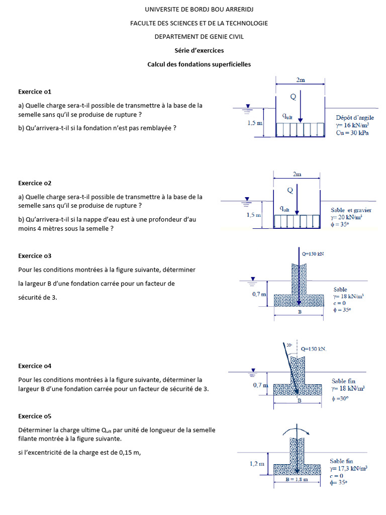 Exercices sur les fondations superficielles | PDF | Ingénierie civile