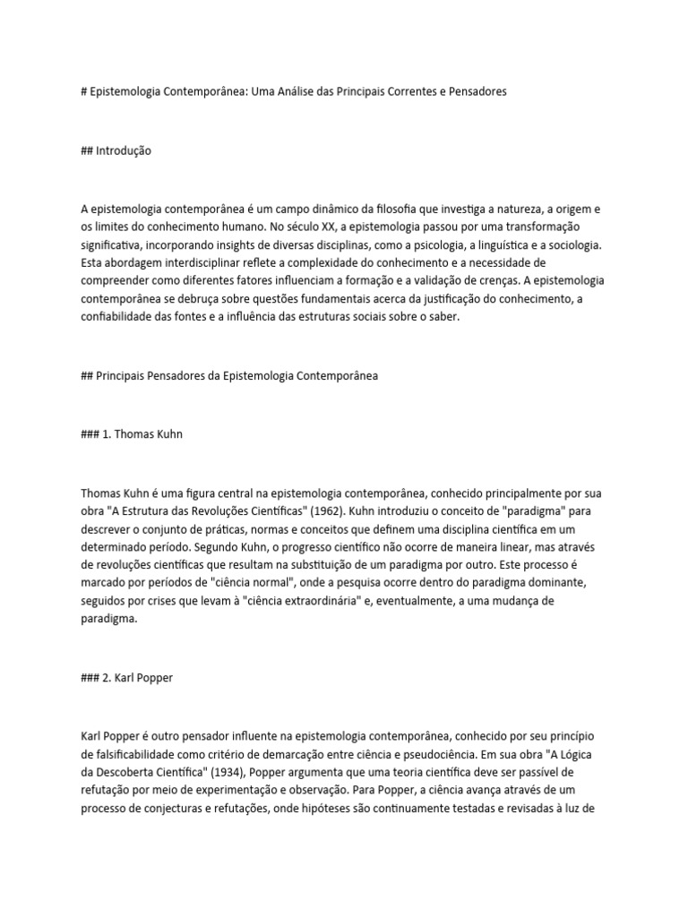 Epistemologia Contemporânea: Correntes e Pensadores | PDF | Science ...