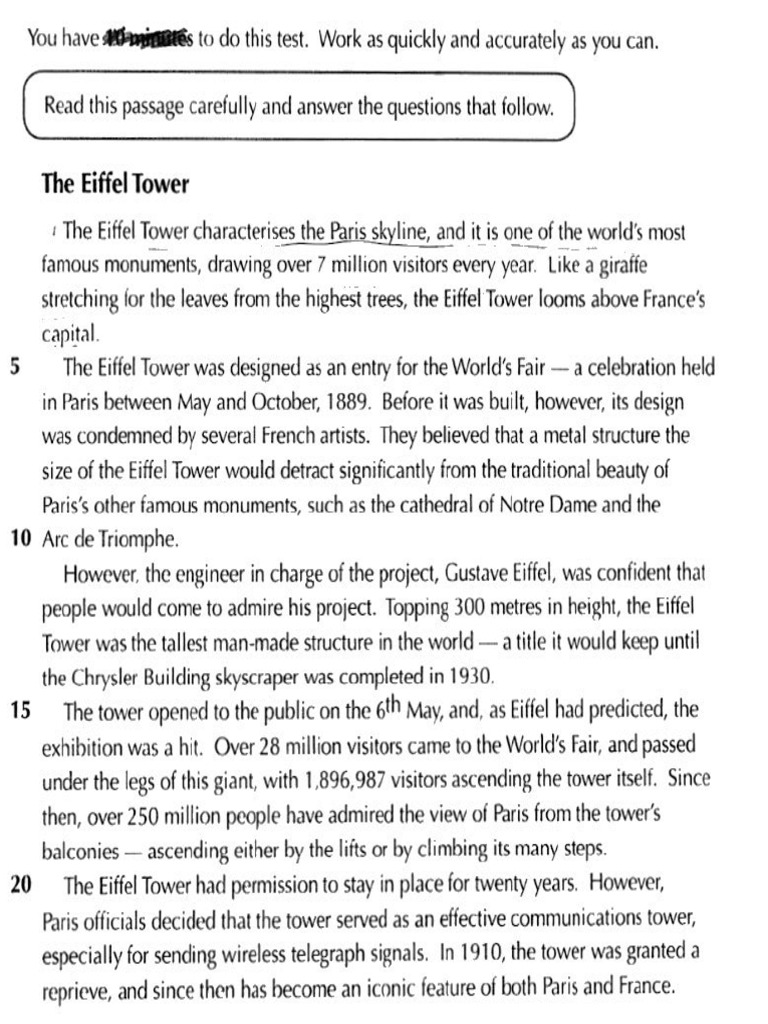 English Comprehension Eiffel Tower | PDF