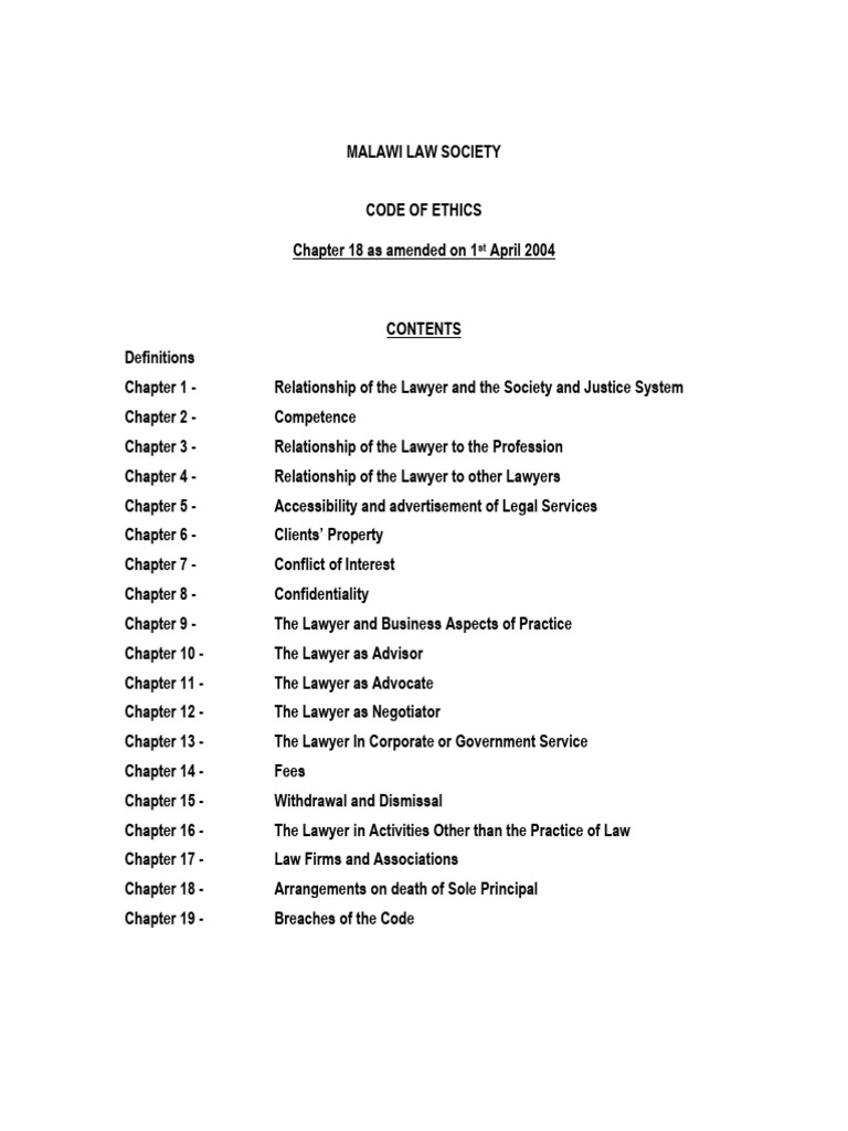 CODE_OF_ETHICS,_MALAWI_LAW_SOCIETY[1] | Download Free PDF | Evidence ...