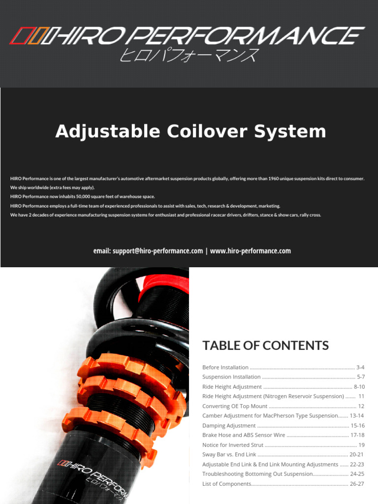 HIRO Performance Coilover Installation Manual | PDF | Land Vehicles ...