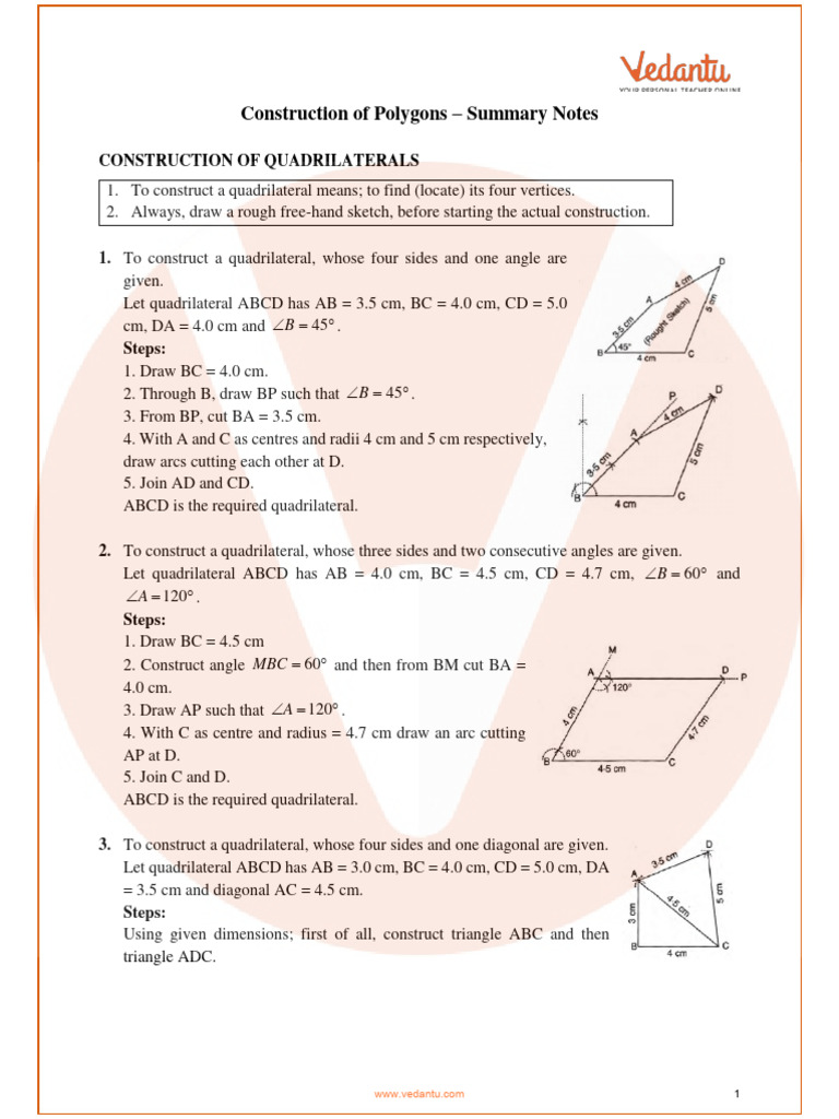 Construction of Polygons - Summary Notes | PDF | Rectangle | Circle