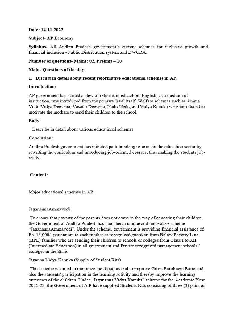 AP Govt Schemes for Growth | PDF | Welfare