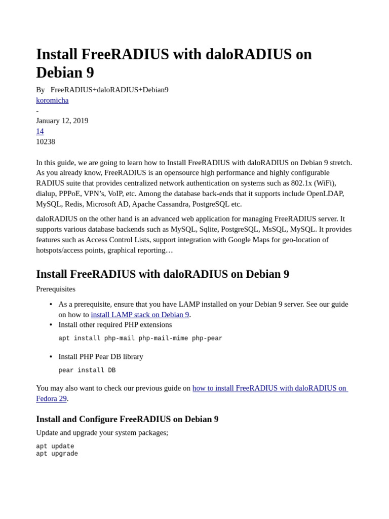 FreeRADIUS daloRADIUS Debian9 | PDF | My Sql | Computing