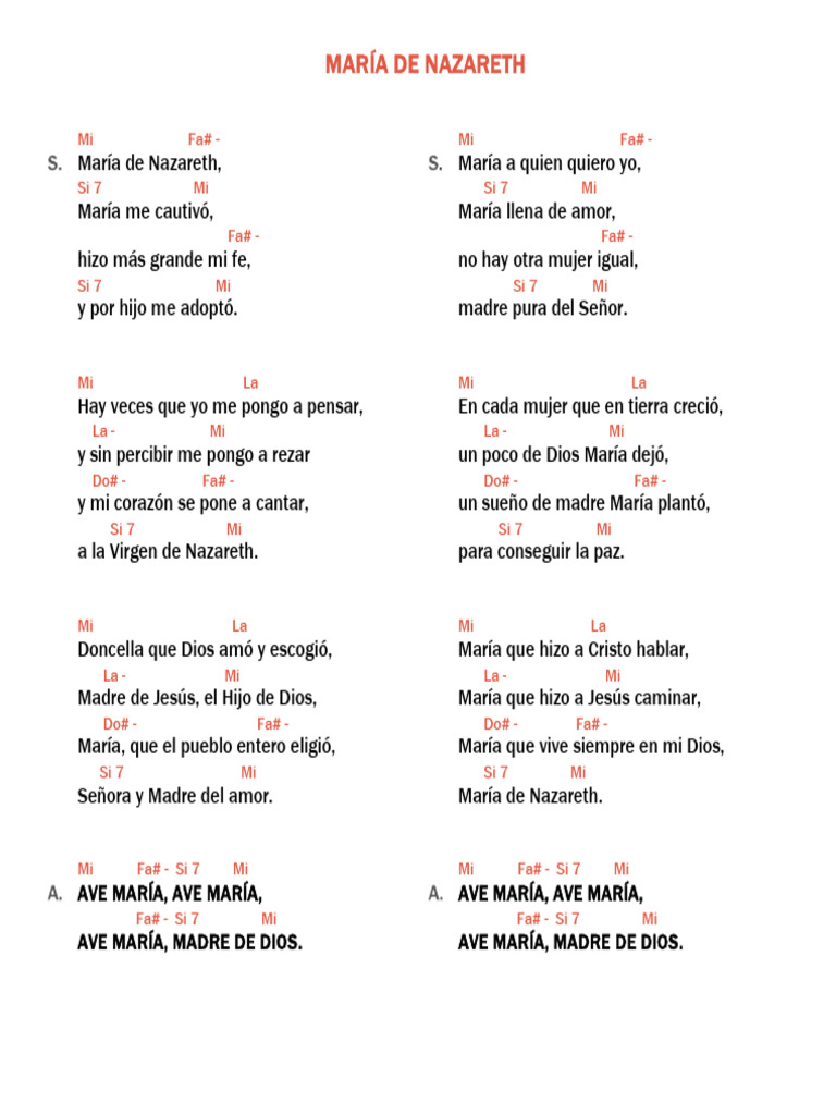 Himno a María de Nazareth | PDF | María, madre de Jesús | Creencia y ...