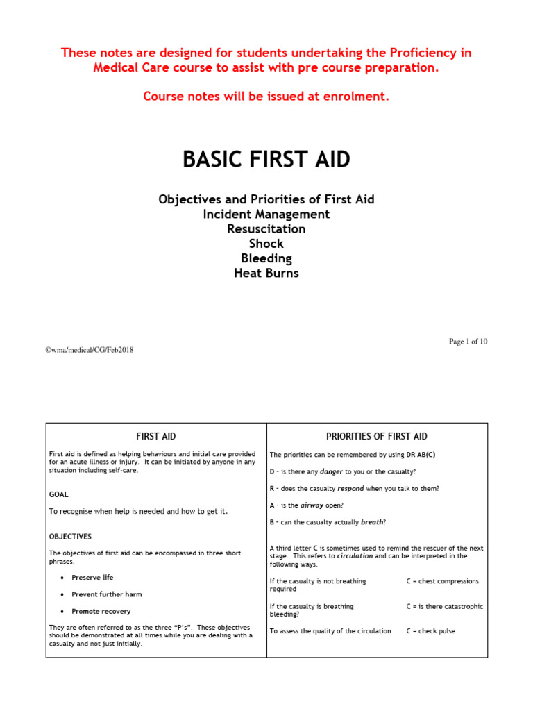 Basic First Aid Revision Notes PMCPMCR | PDF | Cardiopulmonary ...