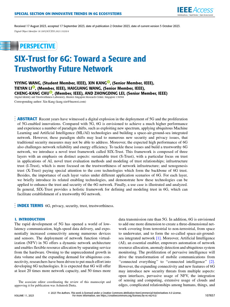 SIX-Trust For 6G Toward A Secure and Trustworthy Future Network | PDF | Artificial Intelligence ...