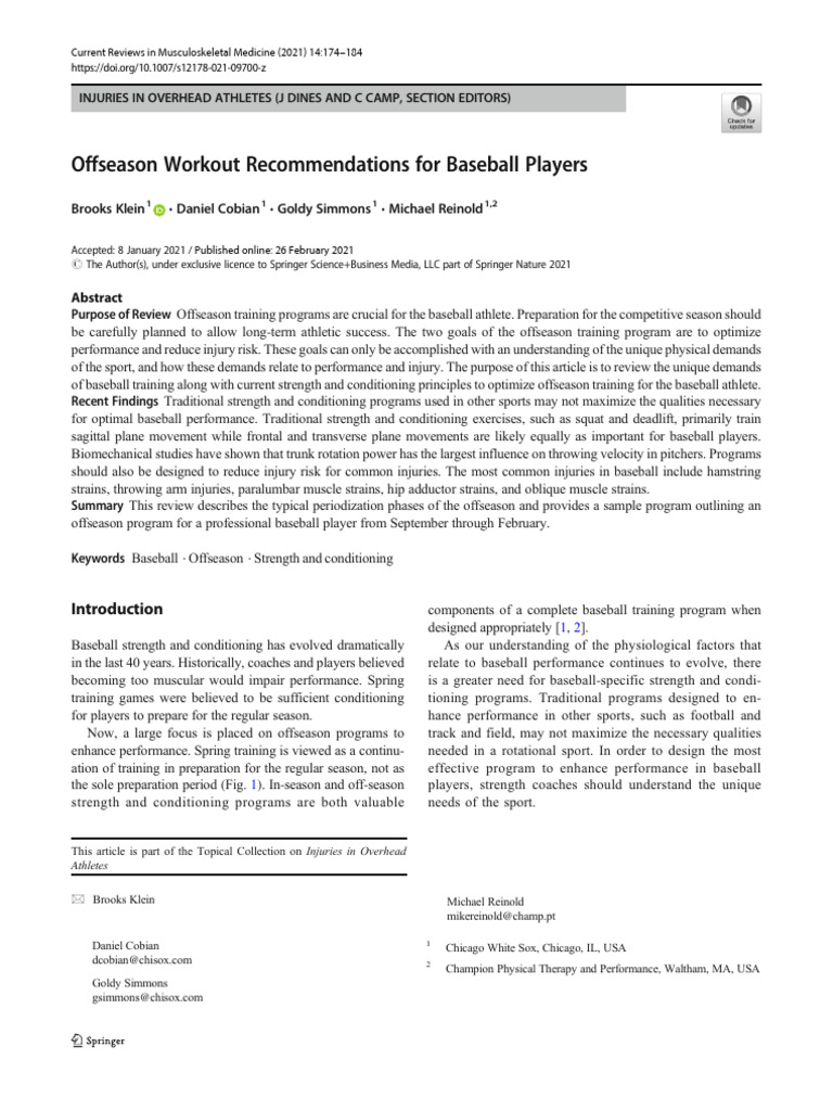 Offseason Workout Recomendation For Baseball Players | PDF | Strength ...