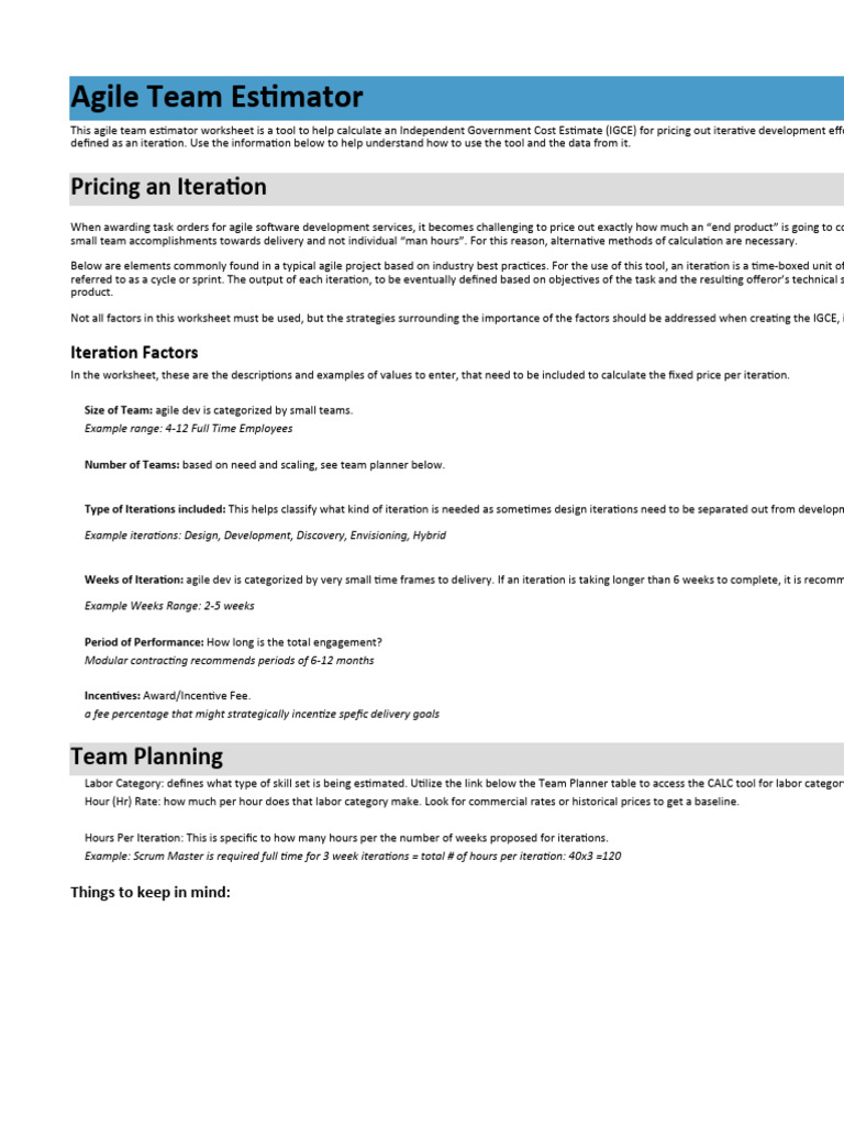 Template IGCE - Agile Team Estimator | PDF | Agile Software Development ...