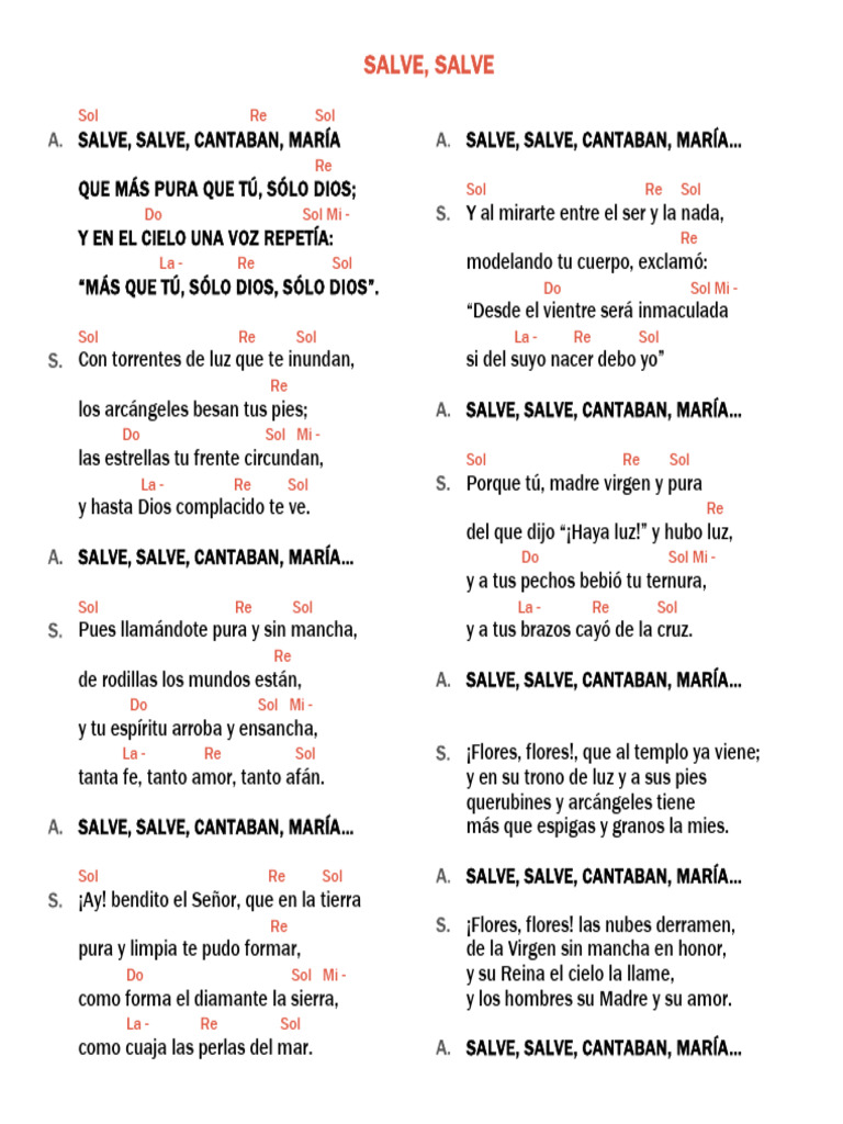 Letra y acordes de "Salve, Salve María" | PDF | María, madre de Jesús