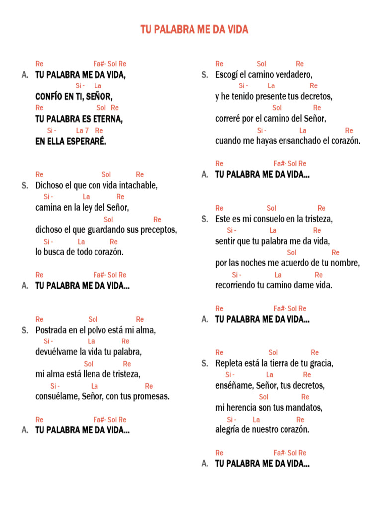 Letra y acordes: Tu palabra me da vida | PDF