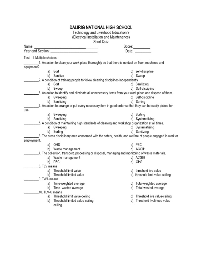 EIM 9 Short Quiz 2 | Download Free PDF | Waste Management | Waste