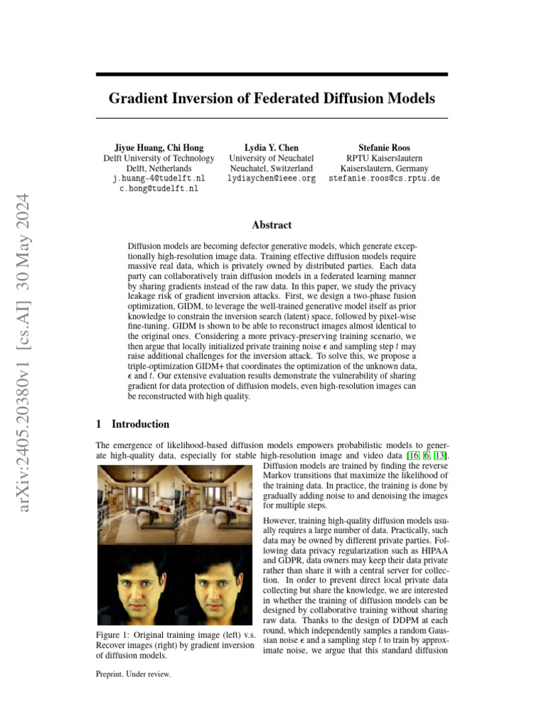 Gradient Inversion of Federated Diffusion Models | PDF | Mathematical Optimization ...