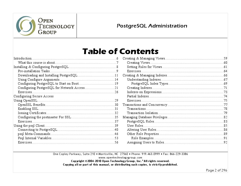 Postgresql Administration Toc Pdf Postgre Sql Backup