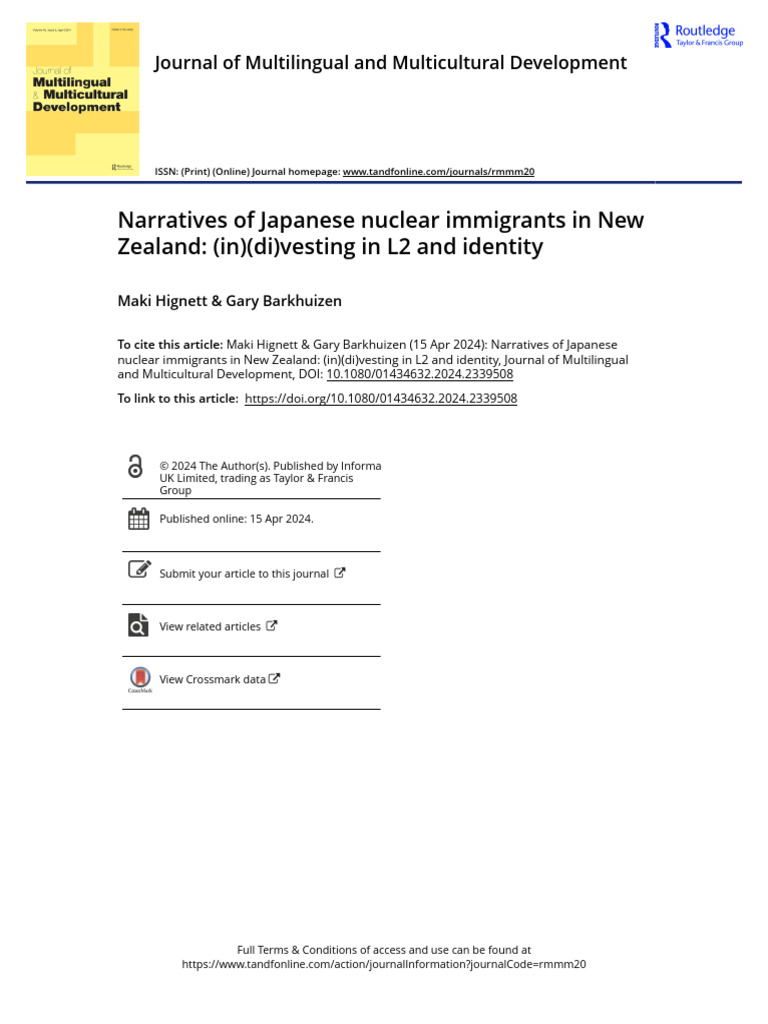 Japanese Nuclear Immigrants' L2 Identity | PDF | Identity (Social ...
