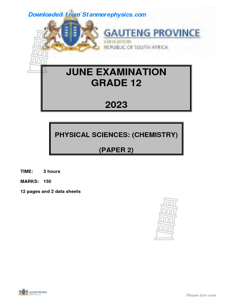 GP Physical Sciences Grade 12 June 2023 P2 and Memo | PDF | Chemical ...