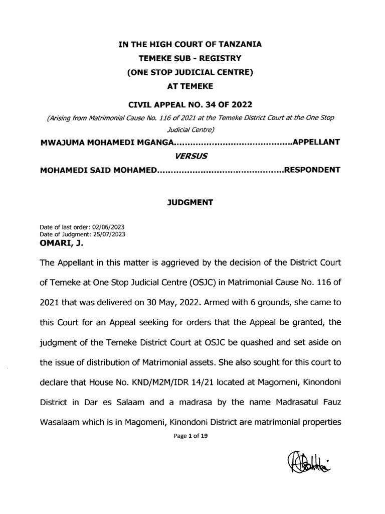 Mwajuma Mohamed Mganga Vs Mohamedi Said Mohamed (Civil Appeal No 34 of ...