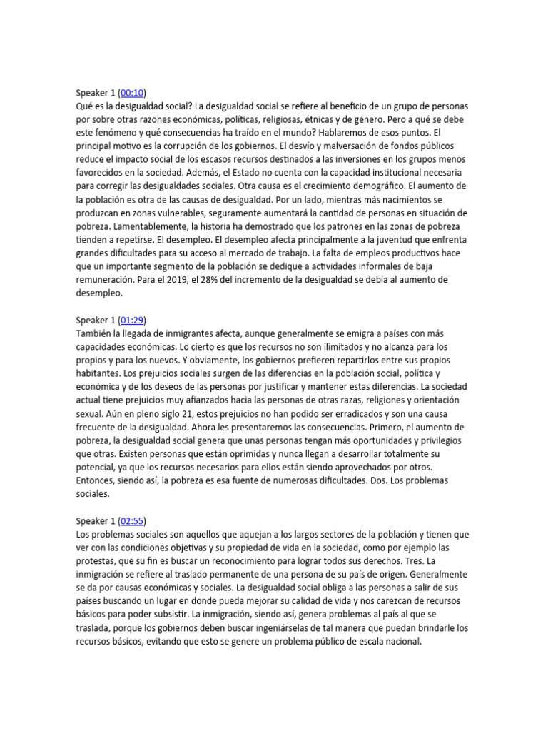 Causas y Consecuencias de la Desigualdad Social | PDF | Desigualdad ...