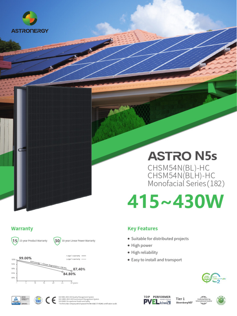 Astro - n5 - 430w Chsm54 (BLH) - HC Monofacial | PDF | Electrical ...