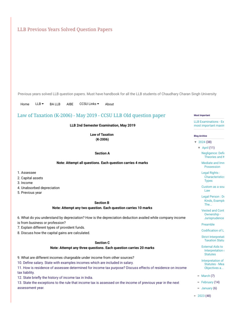 CCSU LLB Exam Papers Guide | PDF | Taxes | Depreciation