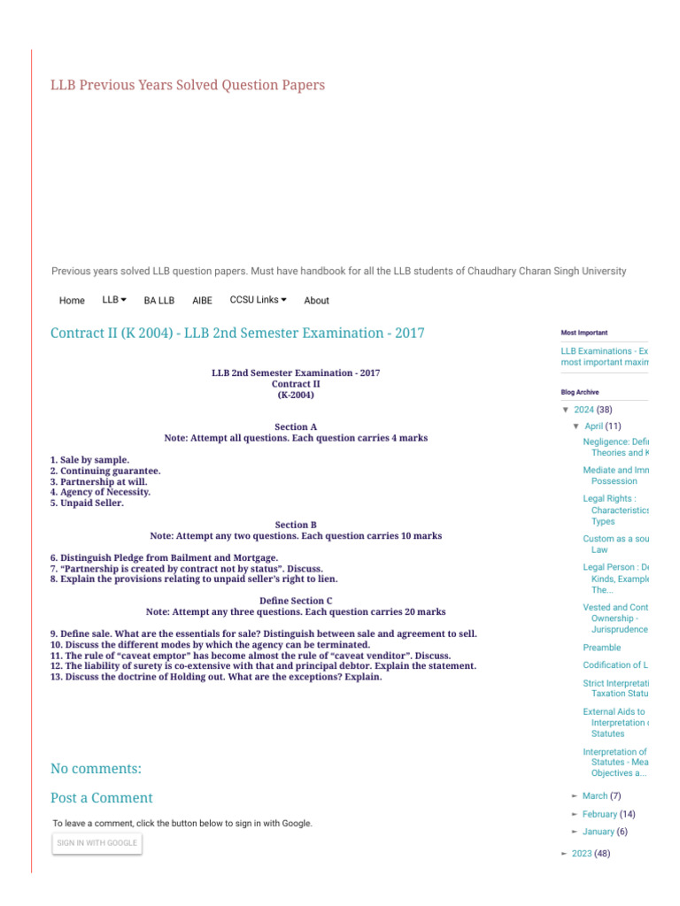 LLB Previous Years Solved Question Papers - Contract II (K 2004) - LLB ...