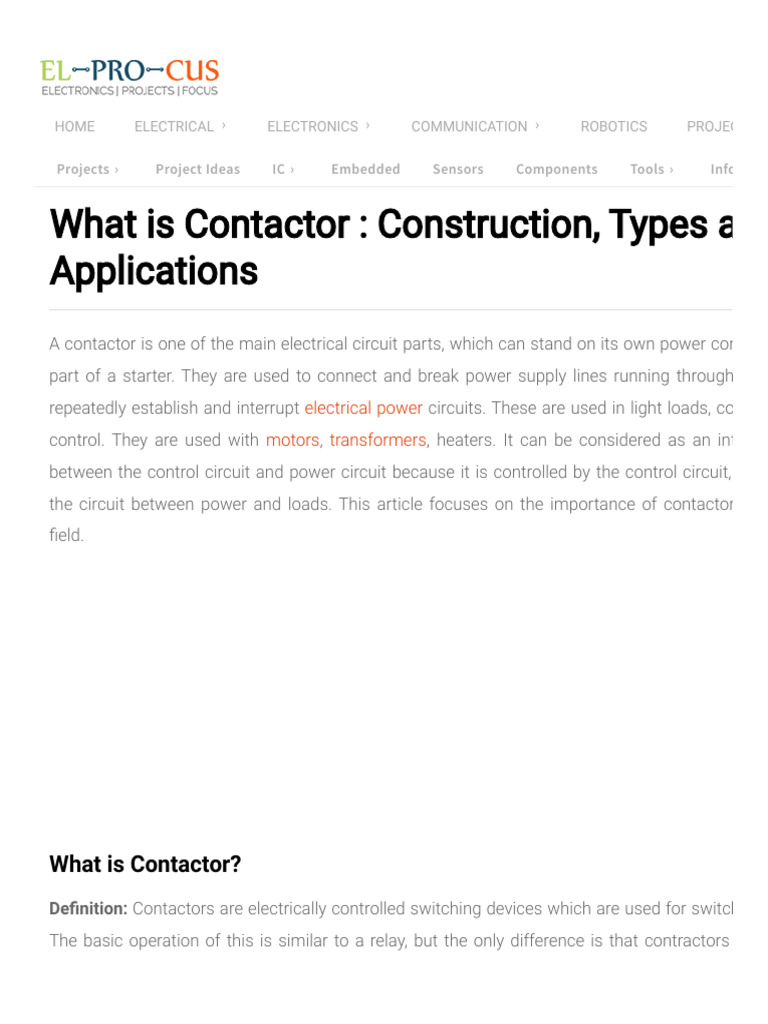 Understanding Contactors: Types & Uses | PDF | Relay | Switch
