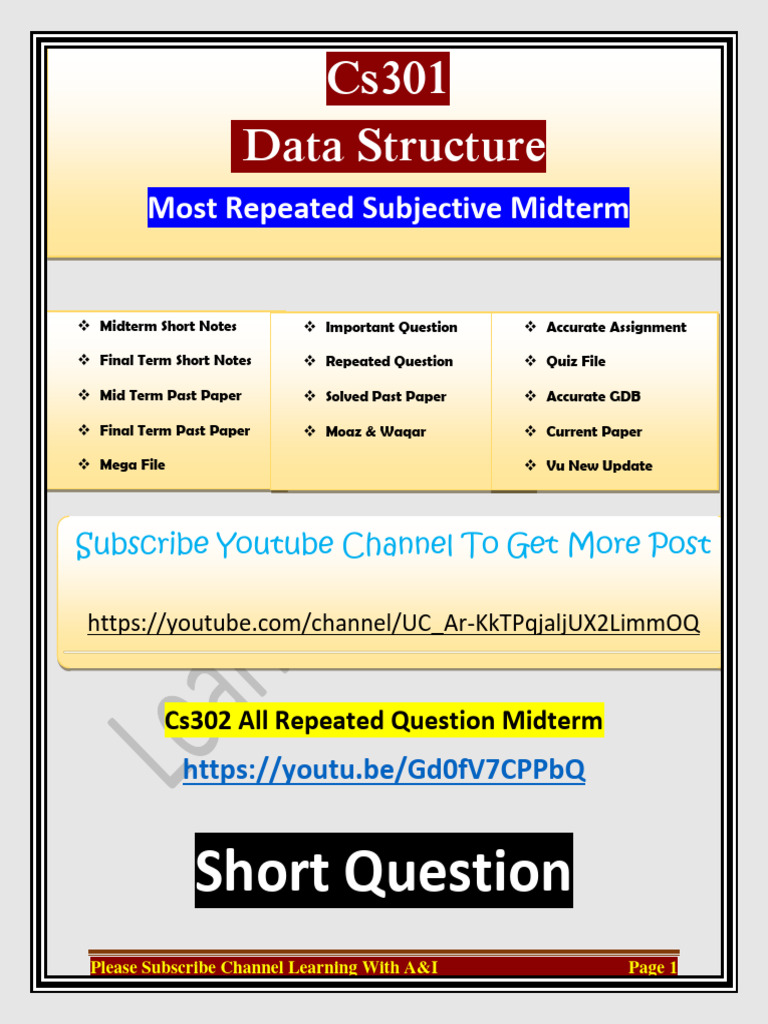 Cs301 Subjective Midterm | PDF | Computer Programming | Computer Data